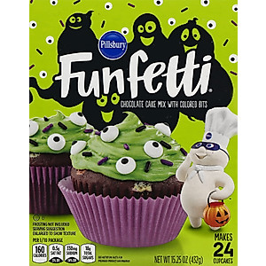 Pillsbury Funfetti Halloween Bundle, 1 of each Chocolate Slime Cake Mix, Slime Brownie Mix, Green Vanilla and Orange Vanilla Frosting with Sprinkles (Pack of 4) with By The Cup Spreader