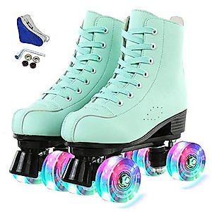 Hurber Women Roller Skates High-Top Double-Row PU Leather Roller Skates for Women (Flash Wheel,42 - US:9.5)