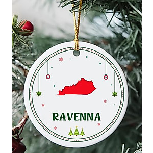 Ravenna KY Ornament for Christmas Tree Decorations City Travel Souvenir Gifts for Family - Housewarming Gift Ravenna Kentucky Ornament 3 Inch Plastic