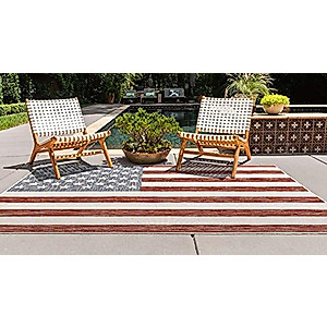 Unique Loom Jill Zarin Outdoor Collection Abstract Novelty Lines Area Rug (6' 0 x 9' 0 Rectangular, Red)