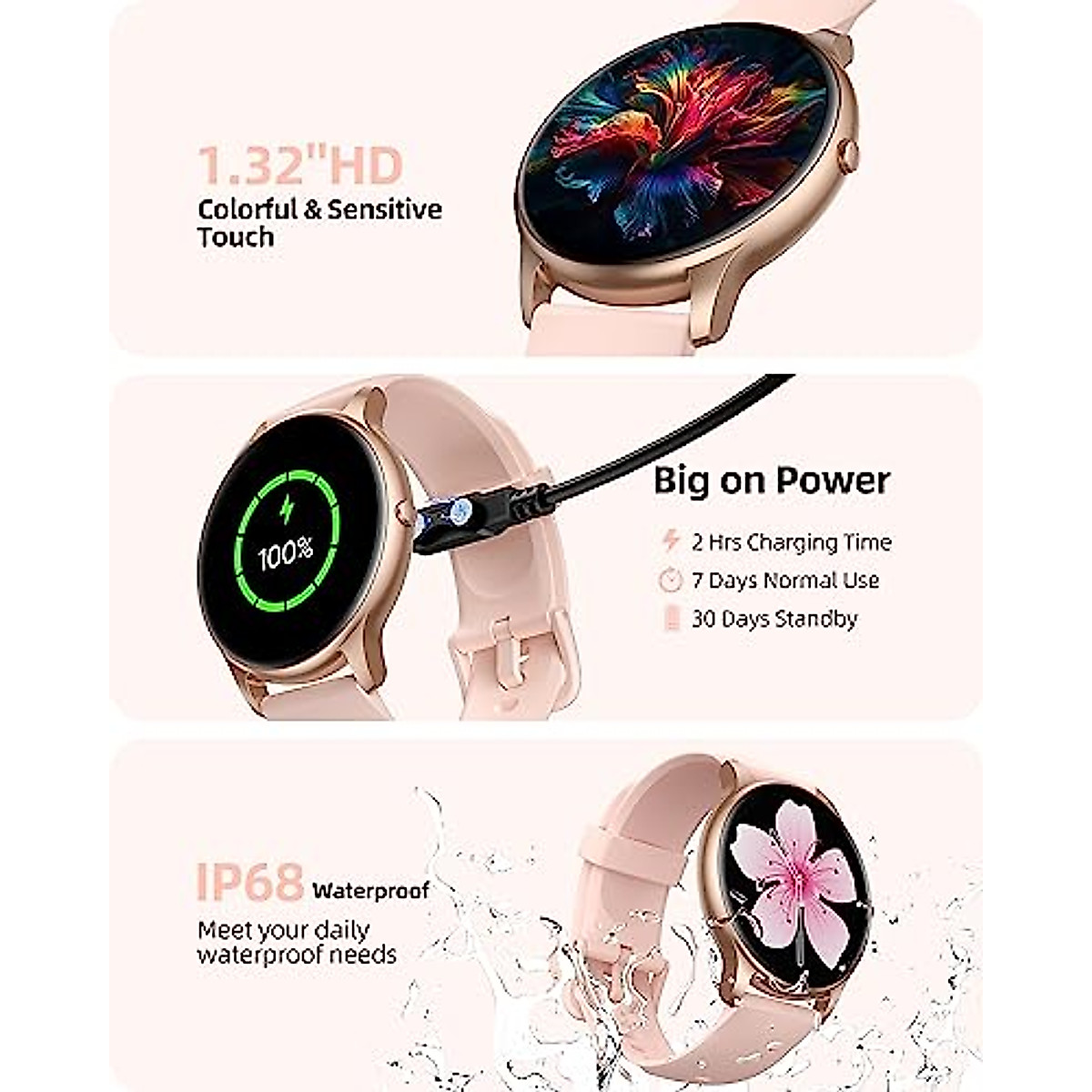 Parsonver Smart Watch for Women, Answer/Make Calls, 1.32" HD Touch Screen Fitness Tracker for Android and iOS Phone with 100+ Sport Modes IP68 Waterproof, Heart Rate Blood Oxygen Sleep Monitor, SPROD1