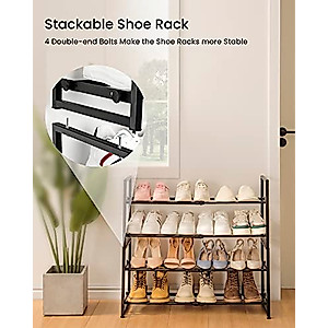 Hzuaneri 2-Tier Expandable Shoe Rack, Adjustable Shoe Storage Organizer, Heavy Duty Metal Shoe Stand, Free Standing Shoe Shelf for Entryway Closet Doorway, Portable and Space Saver, Black
