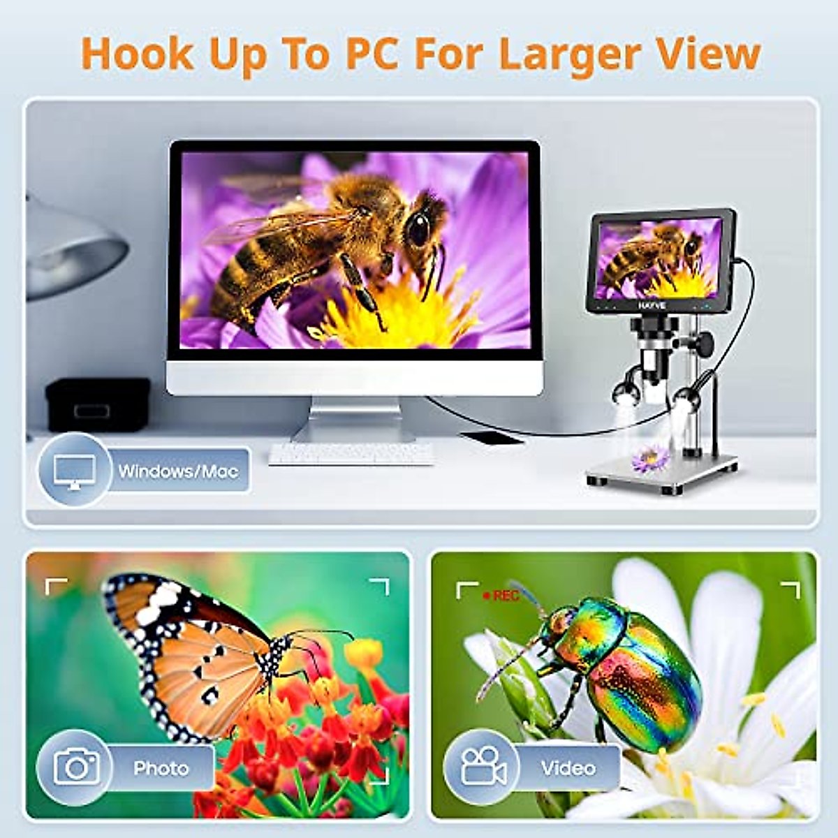Hayve 7" LCD Digital Microscope, 1200X Magnification for Coin PCB Circuit Repair Soldering, 12MP Camera Sensor Coin Microscope，32GB TF Card，Wired Remote, 10 LED Light, Compatible with Windows/Mac OS