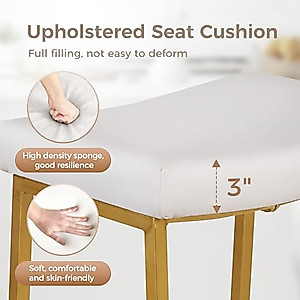 MAISON ARTS White & Gold Bar Stools Set of 2 for Kitchen Counter Backless Counter Height 24 Inches Saddle Stools Modern Gold Barstools Upholstered Faux Leather Stools Farmhouse Island Chairs