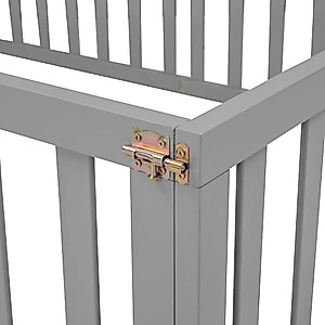 BestLM Full Size Montessori Wood Floor Bed Frame with Rails and Lockable Door for Kids, Gray