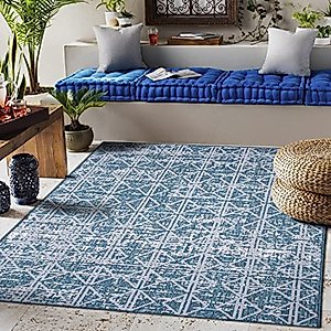 RUGBUGGERY Indoor Outdoor Moroccan Panel Area Rug (8'x10', Distressed Ocean)