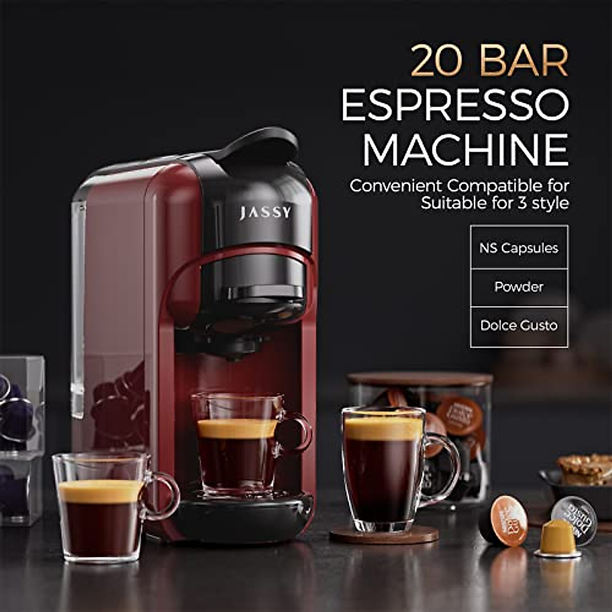 Small Espresso Machine 20 Bar Capsules Maker Compatible for NS Original Capsules/Nescafe Dolce Gusto/L'or Coffee Pods/Coffee Powder with Fast Heating System for Espresso,1450W(Small)