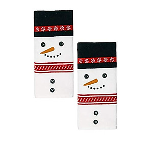 St. Nicholas Square Christmas Towels, White Bath Hand Towel Set of 2, Snowman Face Decorative Design 25 x 16 Inches for Bathroom Decorating for The Holidays