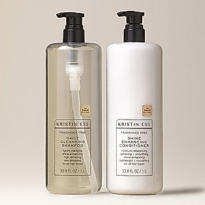 Kristin Ess Hair Fragrance Free Shampoo and Conditioner 1 Liter Set for Sensitive Skin and Scalp - Sulfate Free and Color Safe Shampoo and Conditioner - Hydrating + Moisturizing - Vegan + Cruelty Free