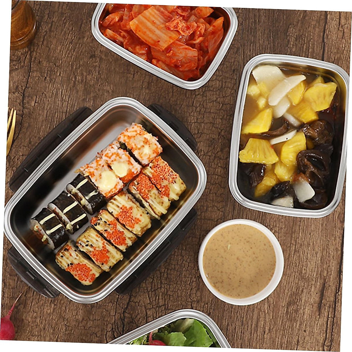 Mikinona Stainless Steel Food Storage Container with Lid Black for Fruits and Vegetables Refrigerator Storage Box and Stylish Design