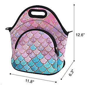 Violet Mist Neoprene Lunch Bag for Women Cute Insulated Lunch Box Thick Resusable Thermal Small Lunch Tote HandBag with Extra Pocket Detachable Shoulder for Nurse Work Picnic Christmas Gift