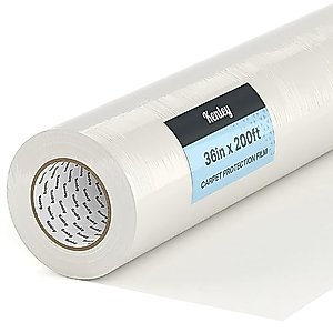 Kenley Carpet Protection Film - Self Adhesive Plastic Carpet Protector Film - Heavy Duty Shield Covering for Stairs Floor Runner Surface - Puncture & Water Resistant Sticky Protection Roll (36"x200')