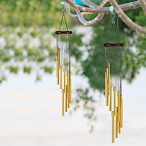 6 Pieces Wind Chimes 28 Inch Deep Tone Wind Chimes with 6 Aluminum Tubes Memorial Wind Chimes Outdoors Soothing Melody Wind Chimes Rustic Wind Chimes for Farmhouse Garden Patio Home Decor (Gold)