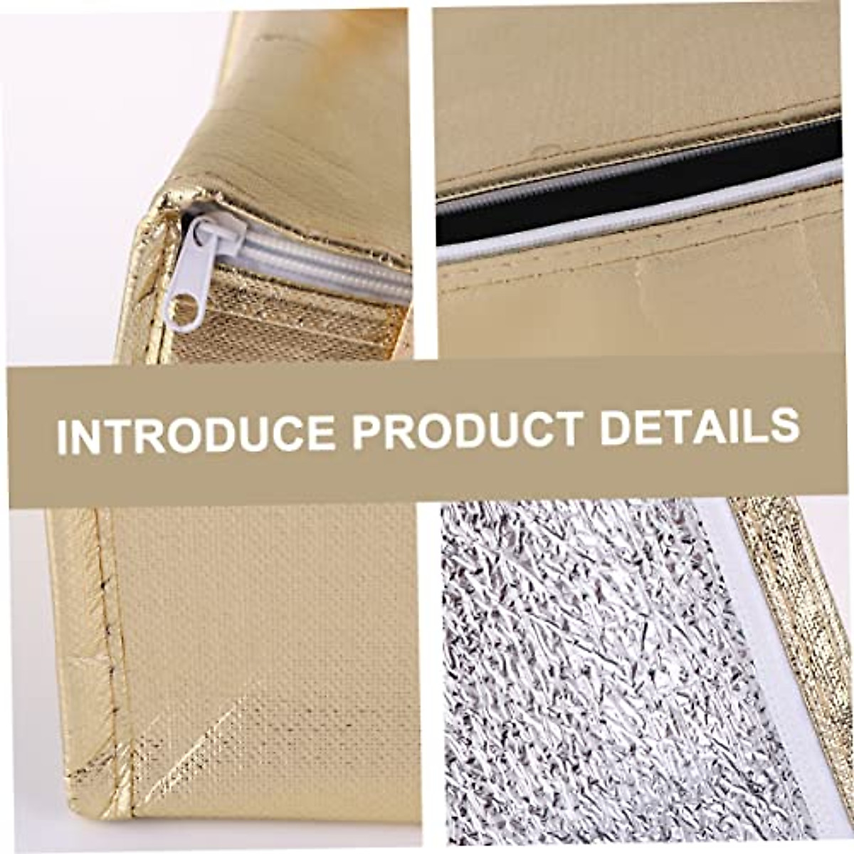SHOWERORO 1pc Gold Coated Non-woven Insulation Bag Ice Bag Picnic Cooler Bag Zipper Tote Bag Insulated Cake Bag Cake Tote Bag Portable Cooler Bag Meal Food Baby Non-woven Fabric