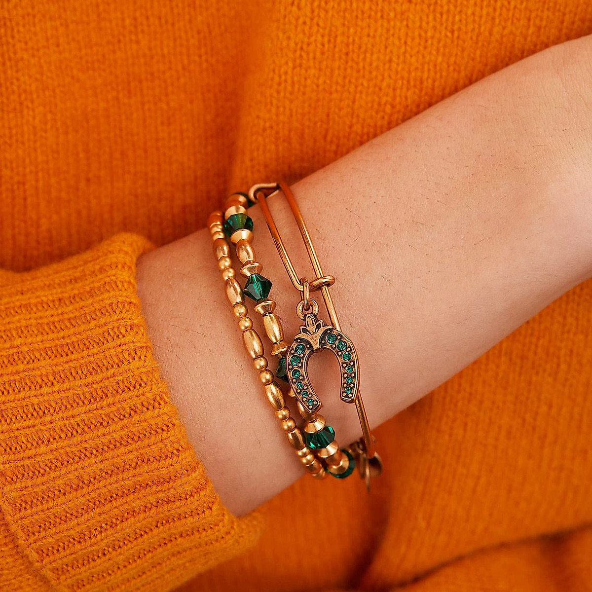 Alex and Ani Path of Symbols Expandable Bangle for Women, Token of Luck Charm, Rafaelian Gold Finish, 2 to 3.5 in, Set of 3