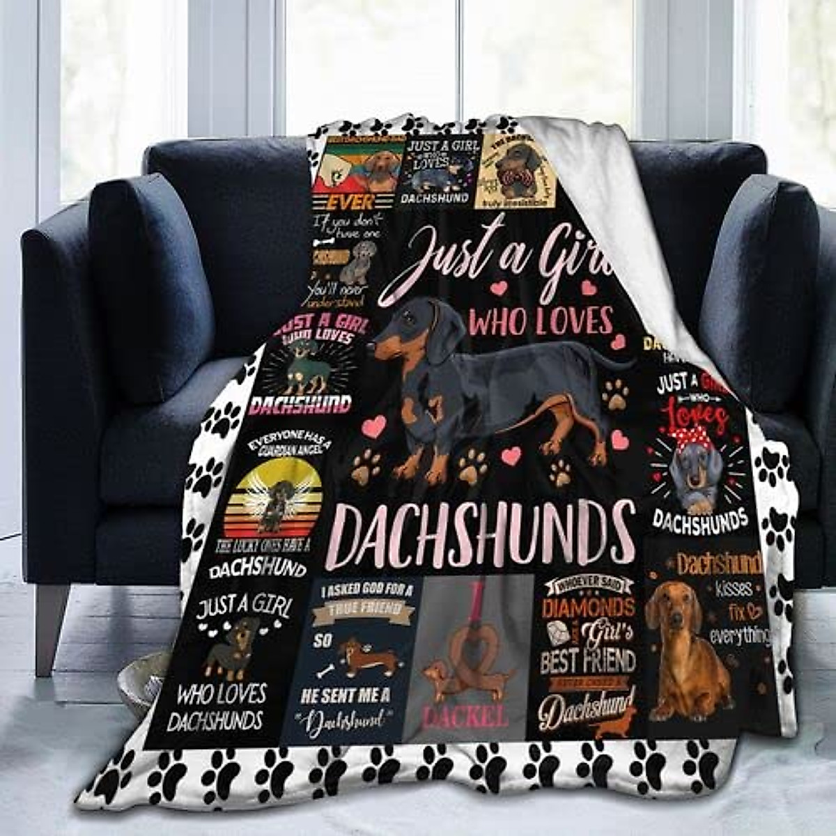 Dachshund Throw Blanket Dachshund Dog Pattern Blanket Super Soft Cozy Blanket Gifts for Women Men Dachshund Dog Lovers Warm Plush Fleece Blanket Home Decor for Couch Bed Chair Living Room 50"X40"