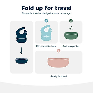 Tiny Twinkle Silicone Pocket Bibs - Waterproof Bibs Babies, Food Catching, Mess-Proof Bibs for 6-24 Months Old Baby Boy and Girl, Toddlers, 2-Pack (Shine, Happy)