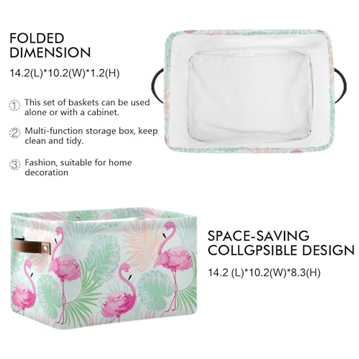 Cute Flamingo Storage Basket Bins Decorative Toy Organizer Bins Laundry Hamper Baskets with Handles for Home Boys Girls Office Closet Shelf Nursery Baskets,2 pcs
