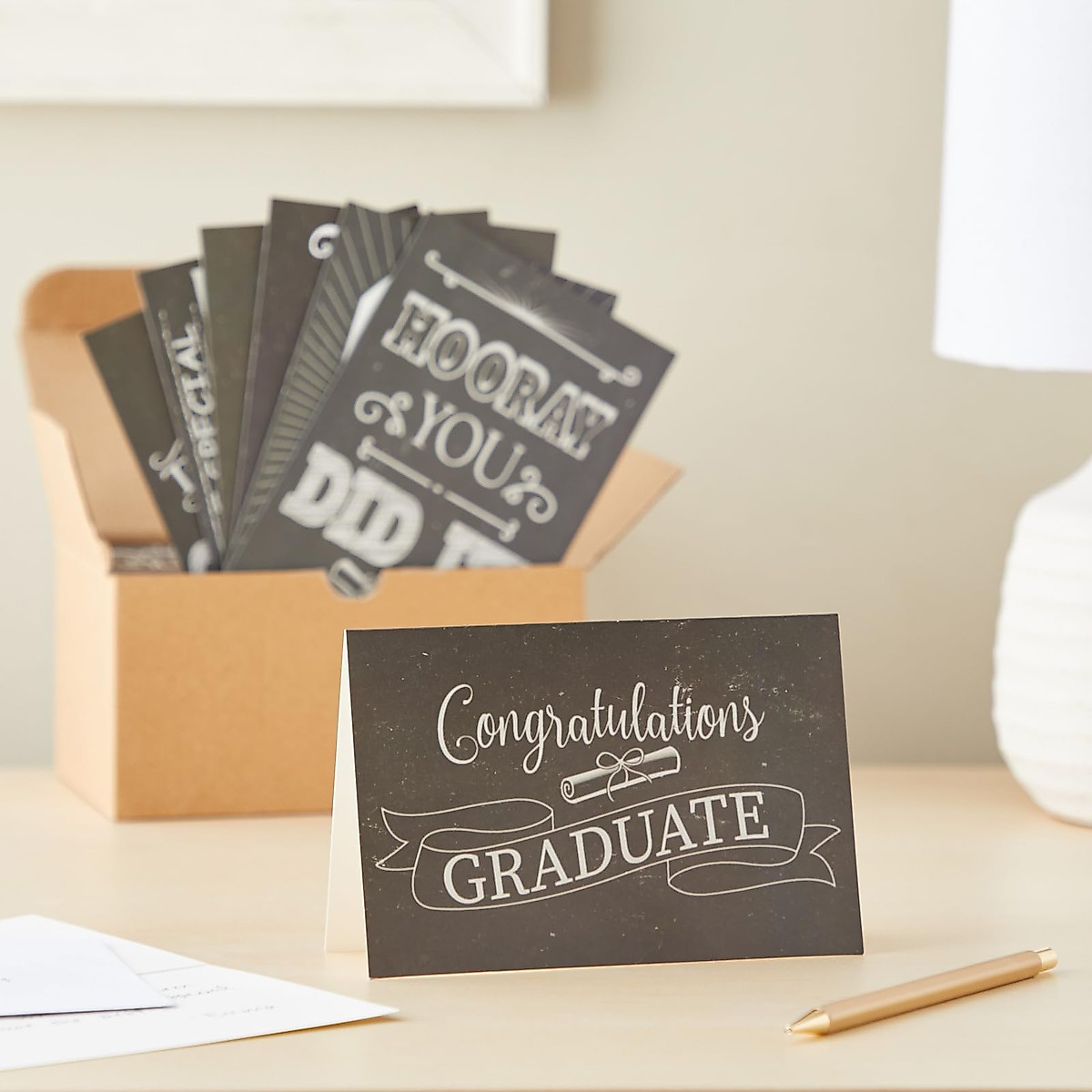 Best Paper Greetings 60 Pack Blank Graduation Thank You Cards with Envelopes, 6 Assorted Designs, Black and White (4 x 6 in)