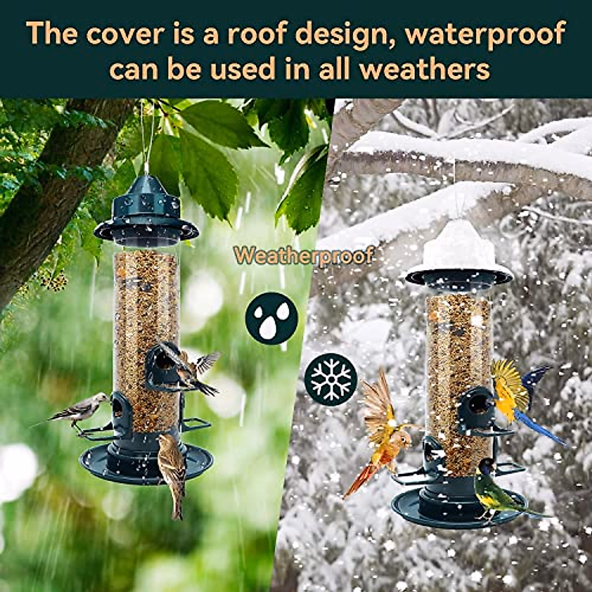 Wiewish Squirrel Proof Bird Feeder for Outdoor Hanging Metal, Plastic Tube Bird Seed Feeder with 4 Ports, Large Capacity, Easy to Fill Metal Birdfeeder for Cardinal, Finch, Blue Jay for Bird Lover