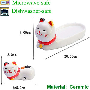 6-piece Cute Ducks Ceramic Chopstick Rests, Spoon Fork Knife Holder Stand Festive Dinner Table Ornament (set)… (Lucky Cat Set)