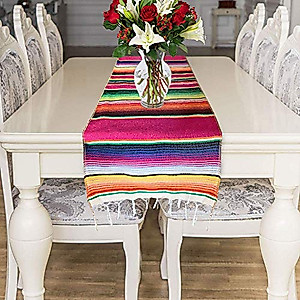 Fowecelt Mexican Serape Table Runner 14 x 84 Inch for Mexican Party Wedding Decorations Outdoor Picnics Dining Table, Fringe Cotton Table Runners