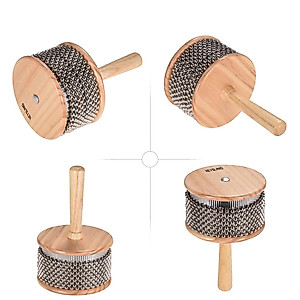 Heysland Wooden Cabasa Percussion Musical Instrument Metal Beaded Chain and Cylinder Pop Hand Shaker for Band Music Education 4.5in HL01B