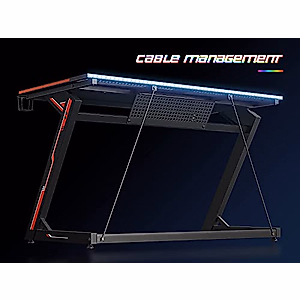 FEZIBO Gaming Desk 40 inch with LED Lighting, PC Computer Desk Gaming Table Z Shaped Gamer Workstation with Wire Mesh, Black