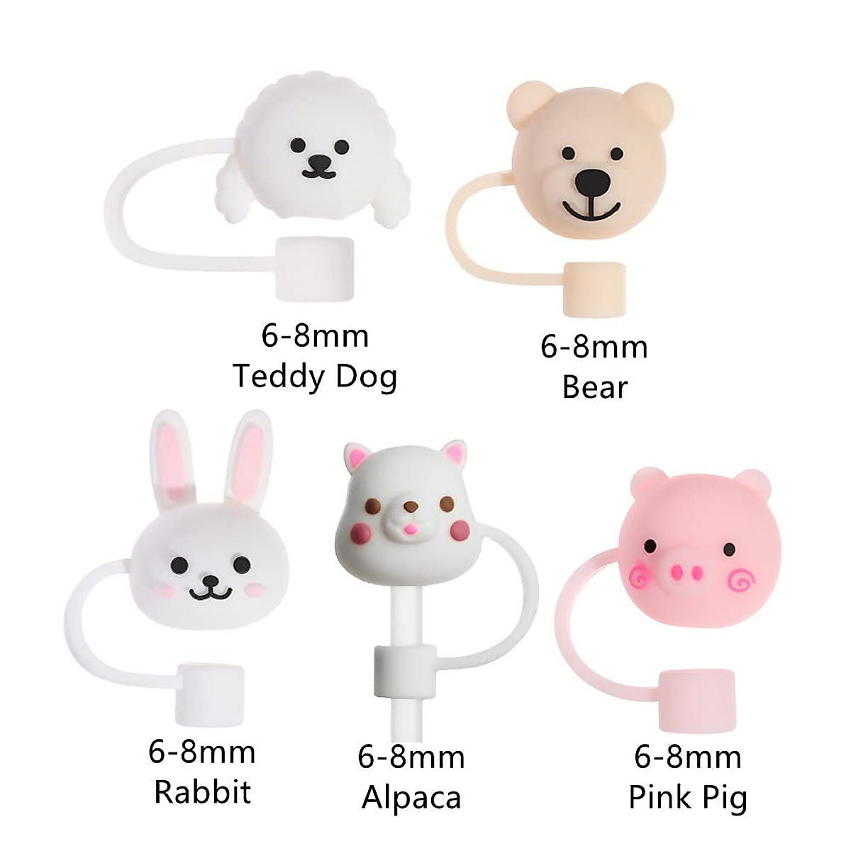 Beyonday Cute Silicone Straw Plug, Reusable Cartoon Animals Plugs Cover, Drinking Dust Cap, Splash Proof Straw Tips, Cup Straw Accessories (Bear)