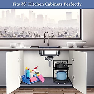 TACHLAND Under Sink Mat 34 x 22 Waterproof Under Kitchen Sink Mat Cabinet Mat with Drain Hole Under Sink Tray for Bathroom, Fits 36" Cabinet, Dark Grey