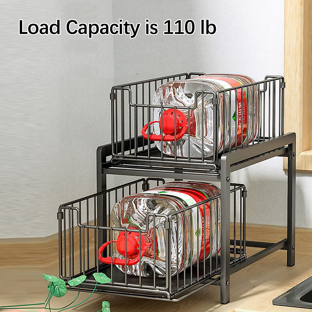 YTDTKJ 2 Tier Under Sink Organzier, Pull Out Cabinets Organizer Shelf Baskets, Stackable Sliding Cabinet Organizer for Kitchen, Pantry, Under The Sink, Cabinet, Bathroom, Black