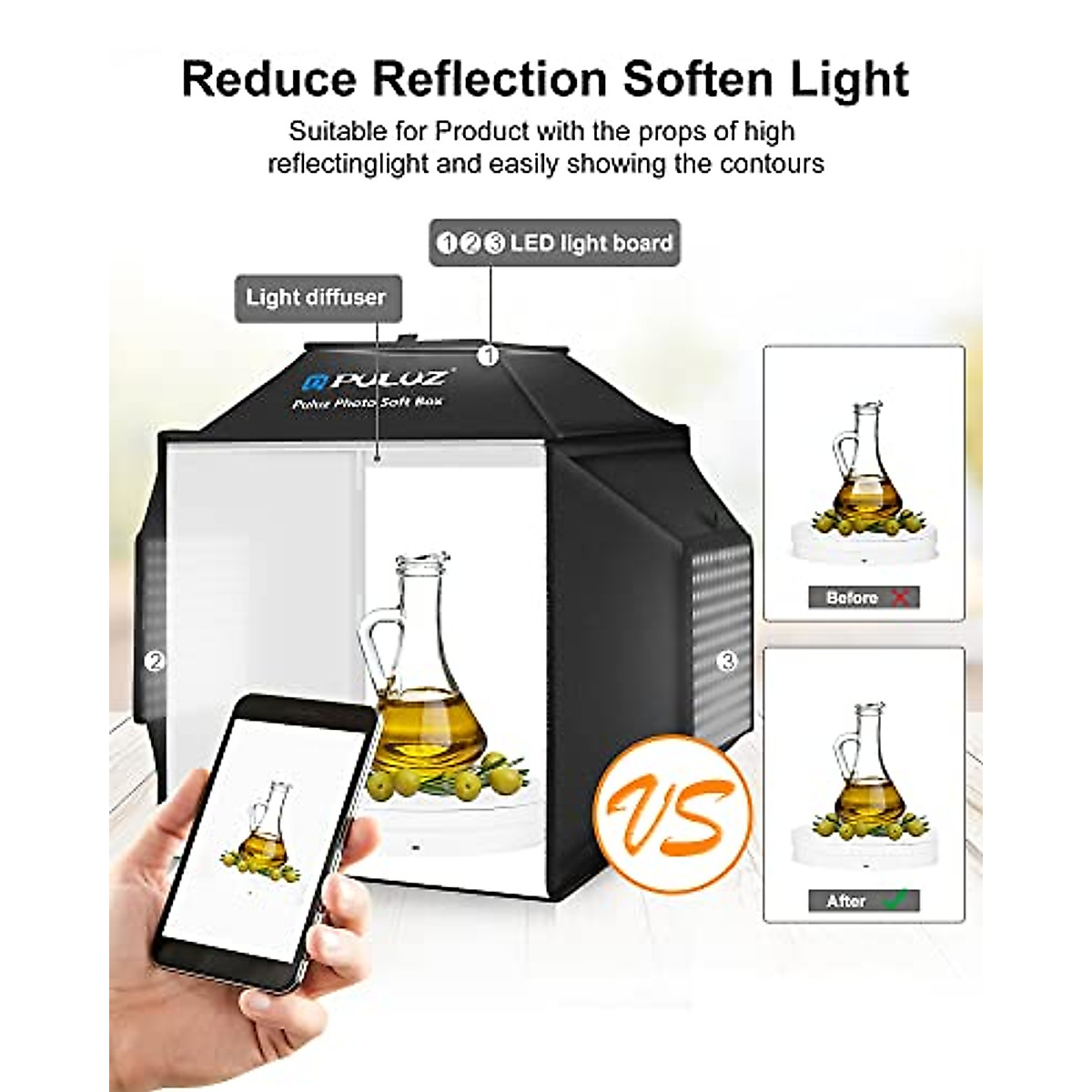 PULUZ Upgrade Light Box & Soft Box, 16"x16" Professional Shooting Tent with 480 LED Lights Photo Studio Light Box Photography with 4 Color PVC Backdrops for Jewelry and Product Photography