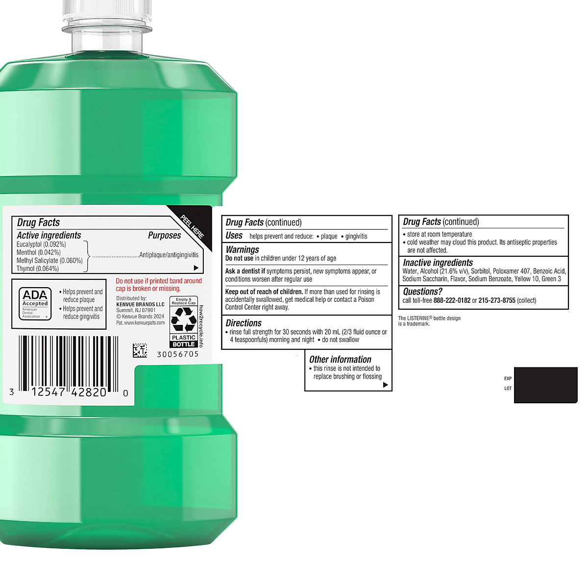 Listerine Freshburst Antiseptic Mouthwash for Bad Breath, Kills 99% of Germs That Cause Bad Breath & Fight Plaque & Gingivitis, ADA Accepted Mouthwash, Spearmint, 8.5 Fl. Oz (250 mL)