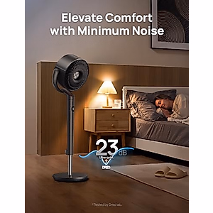 Dreo Smart Fan for Bedroom, 120° Oscillating Standing Fan, DC Motor, Quiet Pedestal Fans, 8 Speeds, 6 modes, 23dB Low Noise, Floor Fan for Whole Room, 35-40'' Adjustable Height, with Wi-Fi/Voice