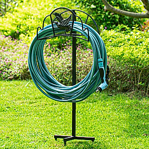 AMAGABELI GARDEN & HOME Hose Holder for Outside Thick Metal Garden Hose Stand Freestanding Heavy Duty,Detachable Water Hose Reels Hanger Decorative Sturdy Hose Rack Stake Storage for Lawn Outdoor Yard