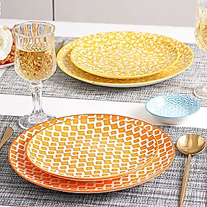 KitchenTour Ceramic Dinner Plates - 8 Inch Dessert Pizza Pasta Salad Plate Set - Dishwasher and Microwave Safe - Set of 6, Vintage