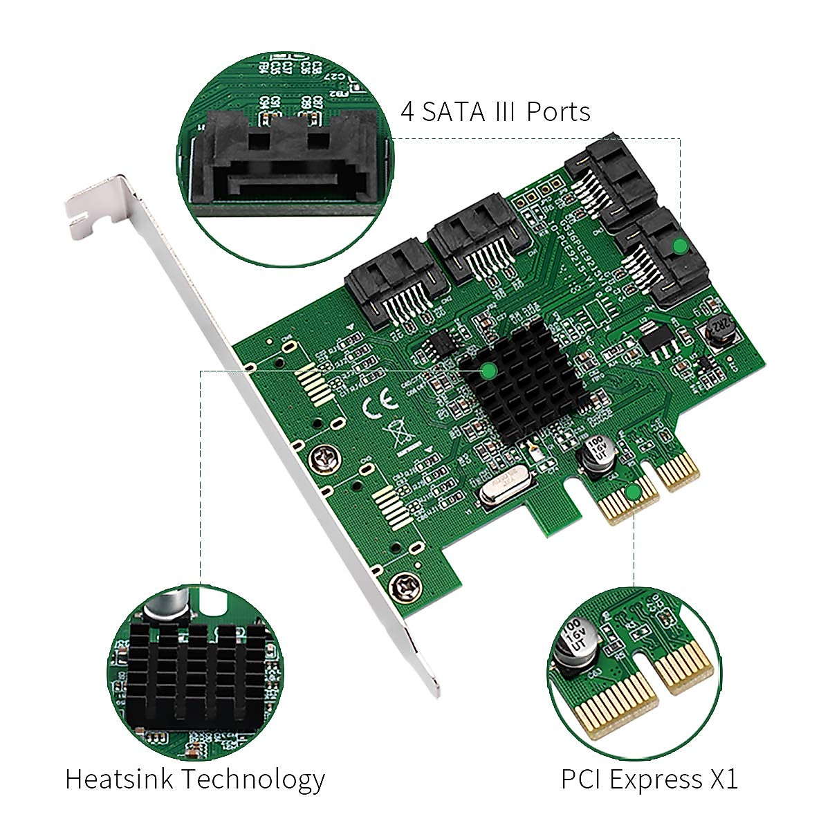 I/O Crest 4 Port SATA III PCI-e 2.0 x1 Controller Card Marvell 9215 Non-Raid with Low Profile Bracket SI-PEX40064
