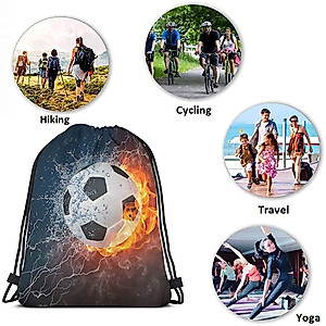 Beabes Soccer Drawstring Bags Backpack Bag Ball In Burning Fire And Water Lightening Sports Passion Football Game Sport Gym Sack Drawstring Bag String Bag Yoga Bag for Men Women