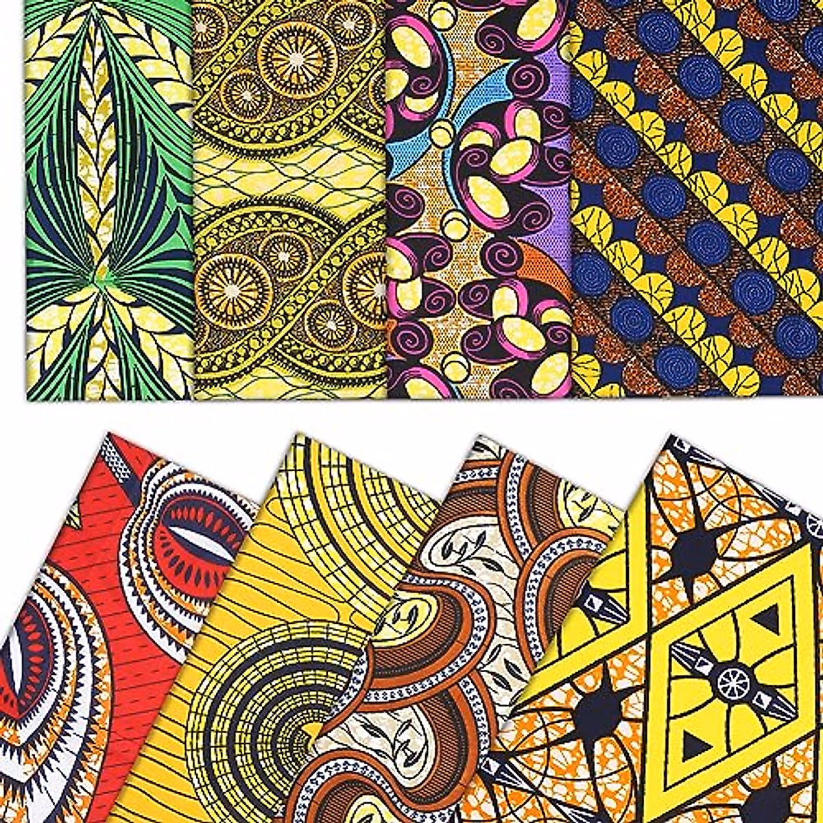 8 Pieces African Print Fabric 19.7x15.7inch/50x40cm Bohemian Ankara Ethnic Pattern Fat Quarters Fabric Bundle, Multicolored African Precut Patchwork for Face Covering Make Sewing DIY Quilting Supplies