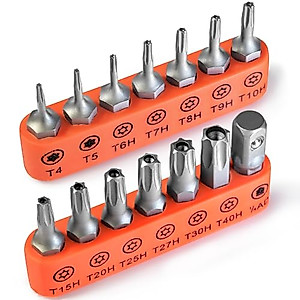 Torx Bit Set, TEKPREM 13-Piece Security Torx Screwdriver Bit Set with 1 inch Long T4 T5 T6 T7 T8 T9 T10 T15 T20 T25 T27 T30 T40 Tamper Resistant Torx Bits Set