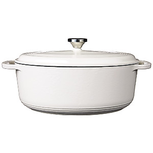 Lodge 7 Quart Enameled Cast Iron Oval Dutch Oven with Lid – Dual Handles – Oven Safe up to 500° F or on Stovetop - Use to Marinate, Cook, Bake, Refrigerate and Serve – Oyster White