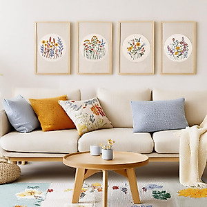 CYANFOUR 5 Pack Beginner Embroidery Kit for Adults, Easy to Learn Floral Embroidery Patterns from Video & Instruction, Needlepoint Kits for Adults Include Embroidery Hoop, Colorful Threads, Tools