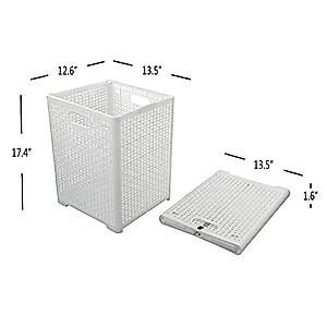 Sandmovie White Folding Laundry Baskets, Plastic Collapsible Laundry Hampers, 2-Pack
