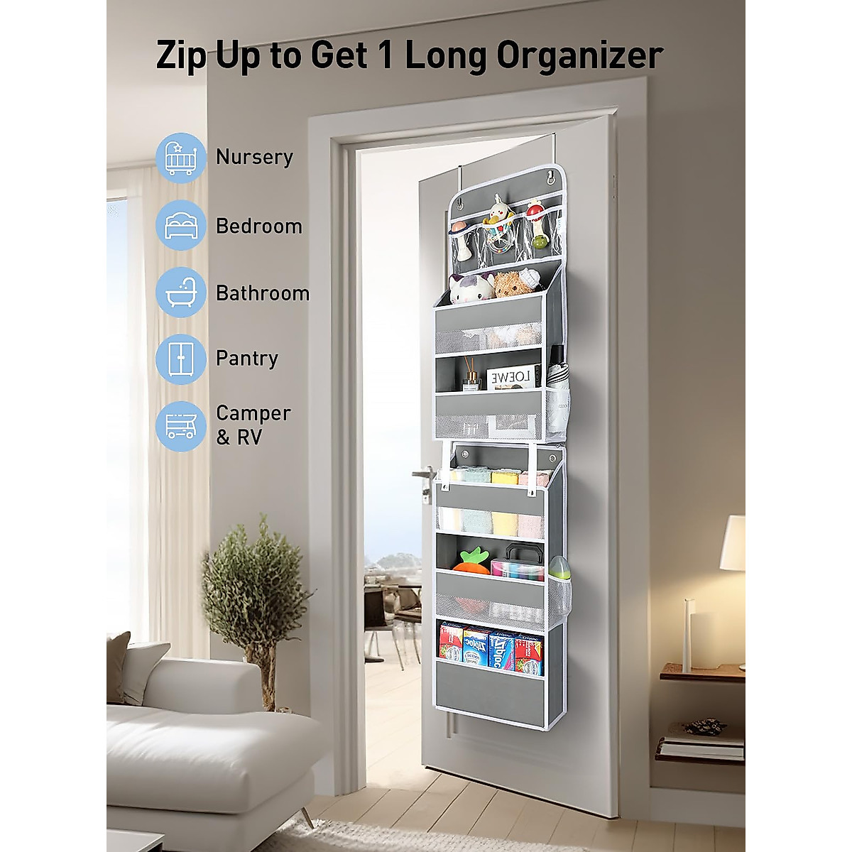 Yecaye 6-Shelf Detachable Over The Door Organizer - Heavy-Duty 44lb Capacity Bathroom Closet Organizers and Storage - Versatile Toy Storage Organizer for Baby Essentials Stuffed Animal Storage