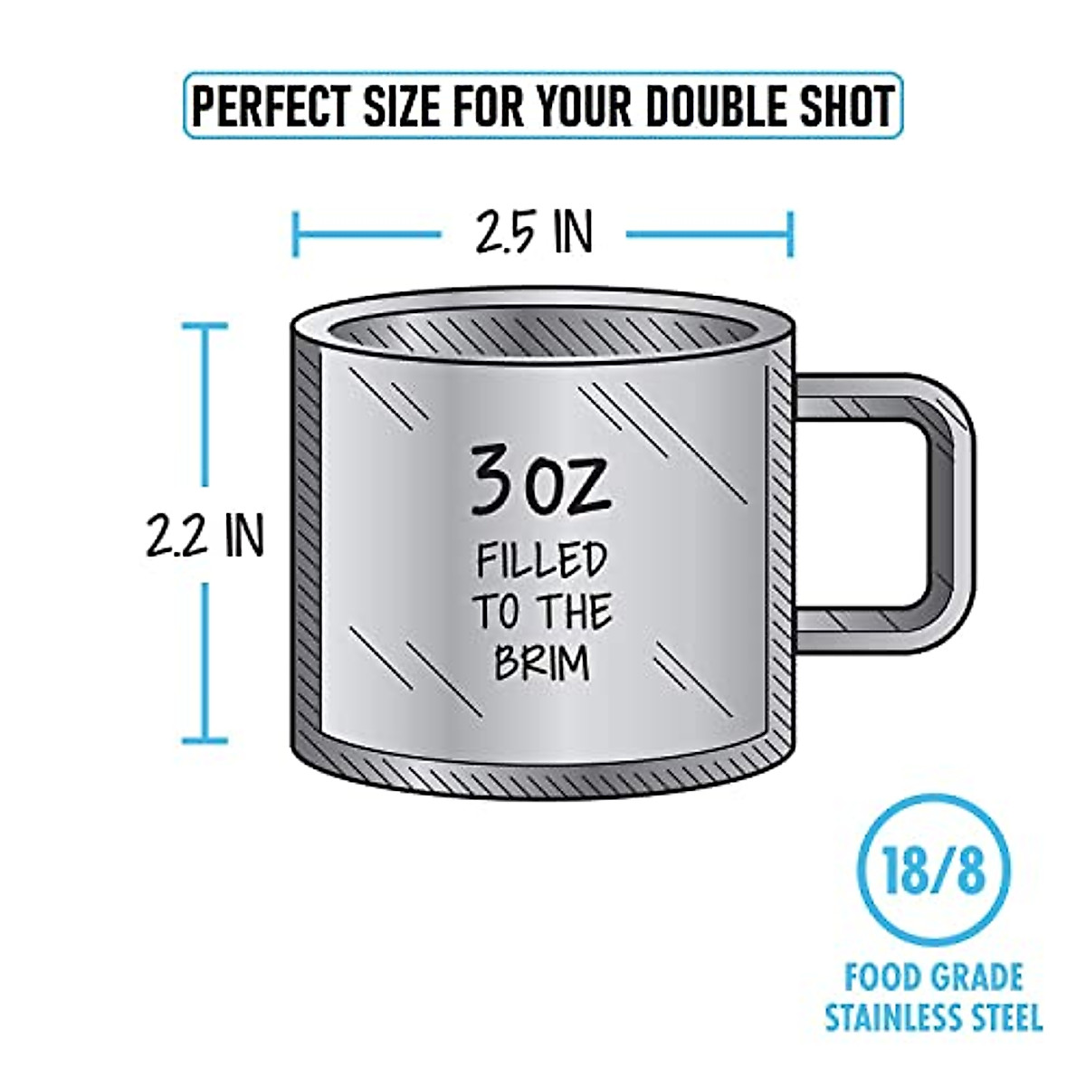 Real Deal Steel "Little Sipper 3 oz Insulated Espresso Cups - Premium Double Wall Set of 4 Demitasse