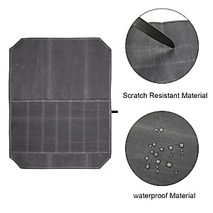 Waxed Canvas Cutlery Cover, Chef Knife Roll Pouch, Kitchen Cooking Tool Knife Holder Organizer, Foldable Multipurpose Travel Tool BBQ Tool Roll Pouch with 7 Slots, Grey, Waterproof