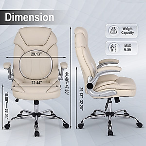 Comermax Executive Office Chairs with Lumbar Support and Flip up Arms Ergonomic Managerial Executive Chair Velvet Desk Chair with Wheels for Home Office (White)