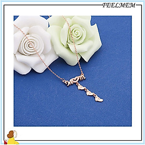 FEELMEM Pregnant Mom to Be Gift New Mom Gift 1 2 3 Baby Feet Footprint Charm Mom Heart Symbol Necklace Gift for New Mother Mommy To Be (foot-Rose gold-3)