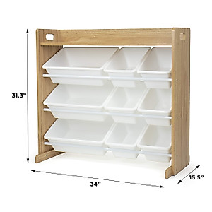 Humble Crew, Natural Wood/White Toy Organizer with Shelf and 9 Storage Bins