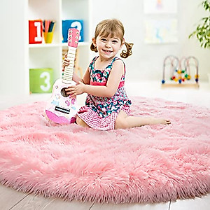 junovo Pink Round Rug 4x4 Feet Fluffy Soft Area Rugs for Kids Girls Room Princess Castle Plush Shaggy Carpet Cute Circle Nursery Rug for Kids Girls Bedroom Baby Room Home Decor Circular Carpet